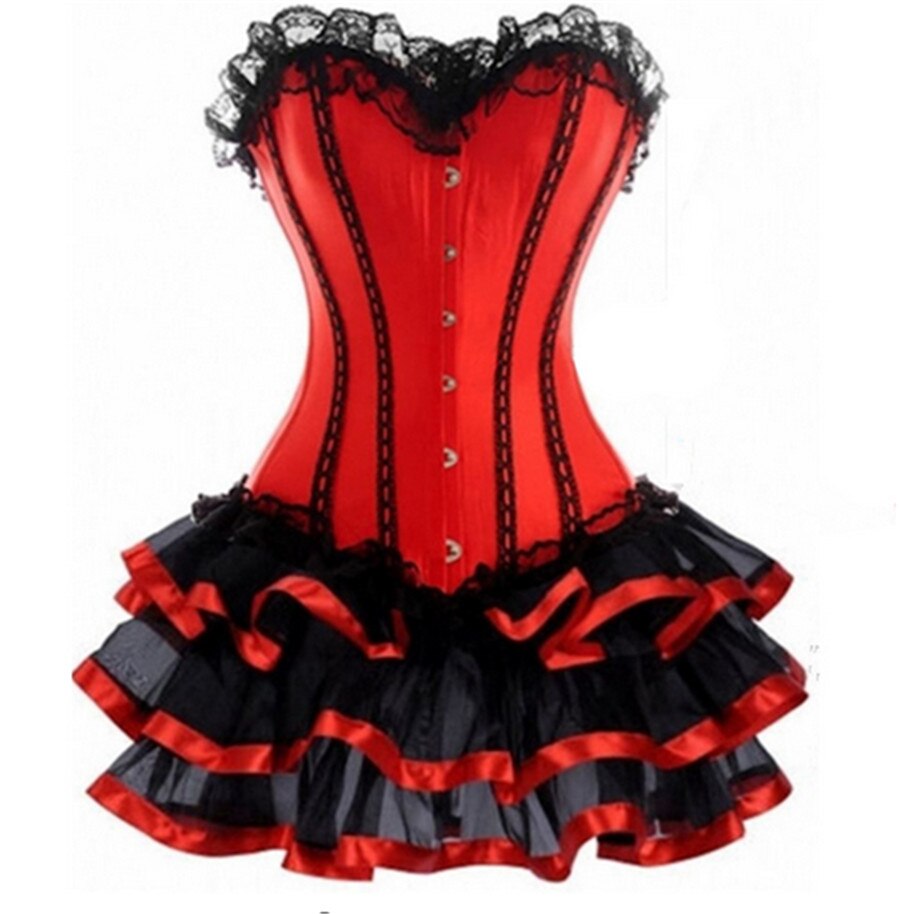 Red Sexy Streifen Overbust Korsett Und Mini Rock Weihnachten Dessous